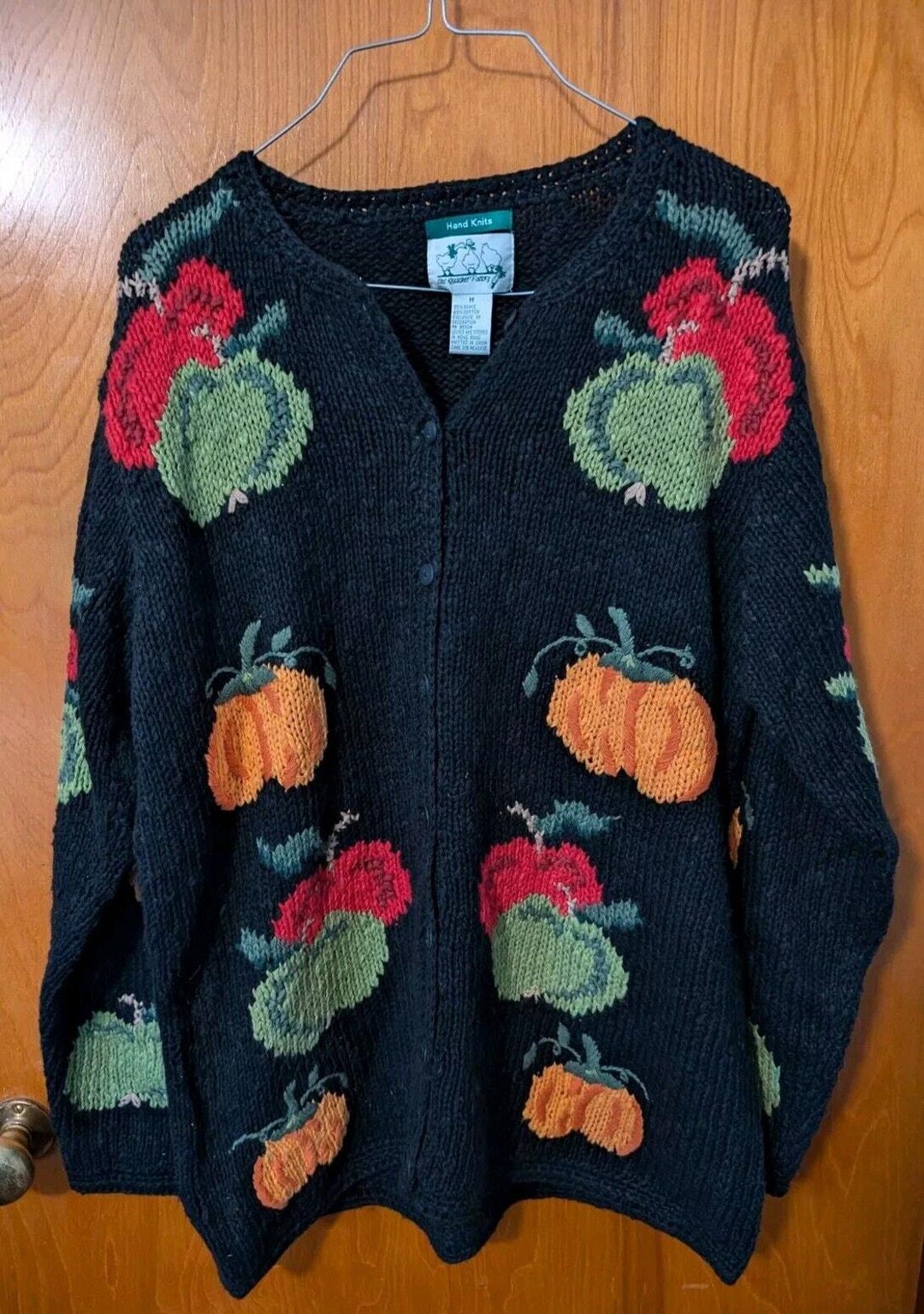 Vintage Women's Quacker Factory Hand Knit Black LS Cardigan Sweater ...