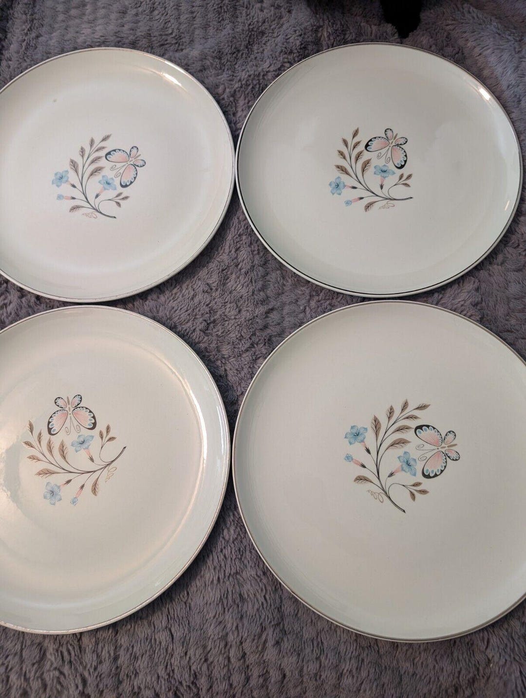 Ballerina Mist Light Green Floral Butterfly Dinner Plates Gold 10" Lot ...