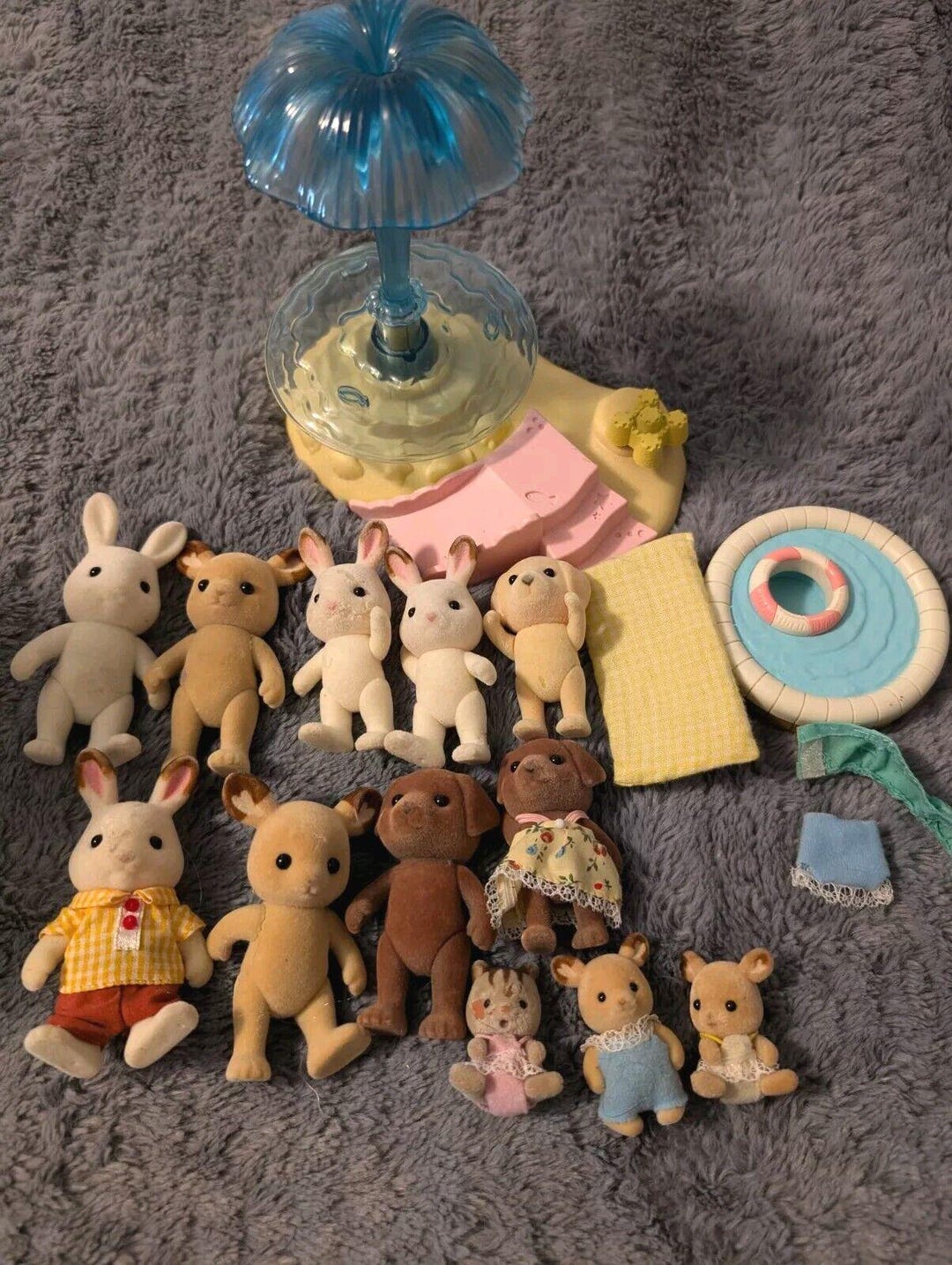 Vintage Calico Critters Velvet Animals Figures Lot & Seaside Merry Go ...