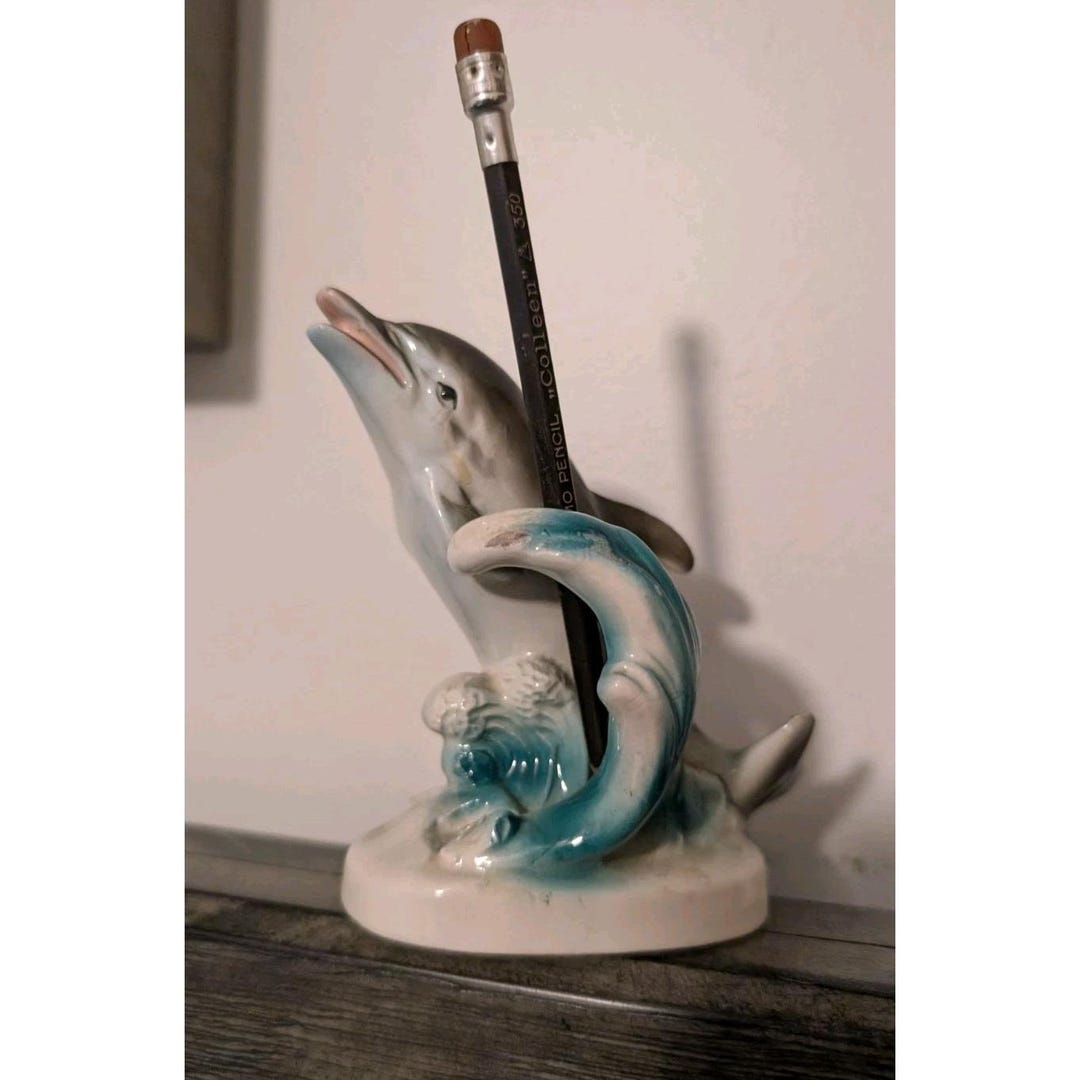 Sea World Ohio Vintage Dolphin Ceramic Pencil Holder + Pencil Made in ...