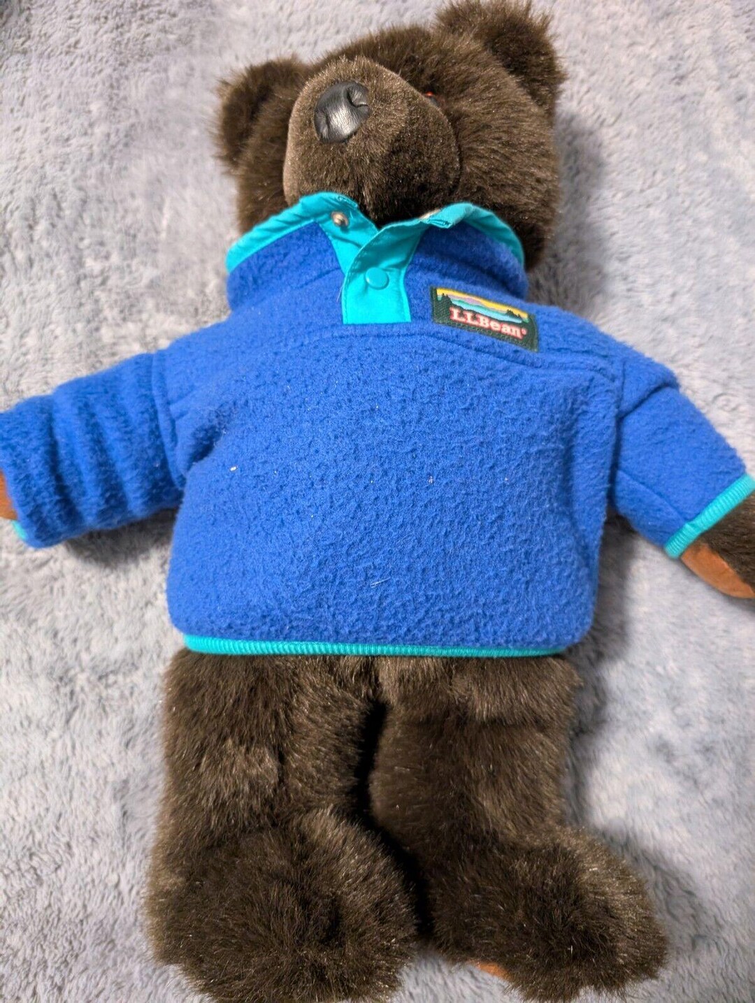 Vintage LL Bean 17 Inches Brown Teddy Bear Blue Fleece Jacket Plush EUC ...