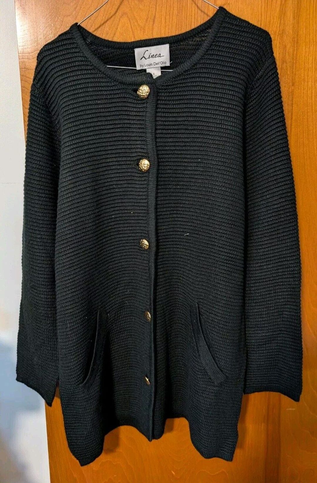 Vintage Women's Linea by Louis Dell'olio LS Black Cardigan Sweater Size ...