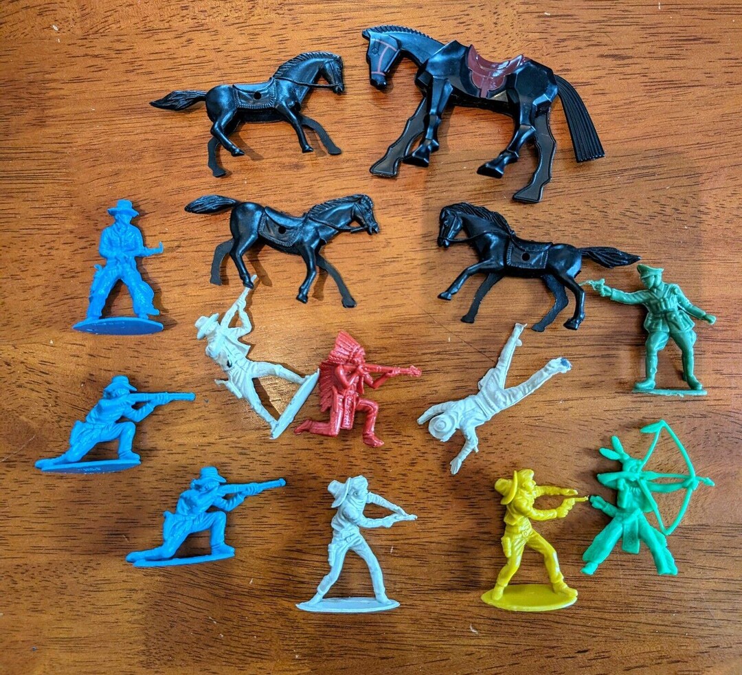 Vintage Cowboys Indians Soldiers Horses Mini Toy Figures 2" Plastic - Etsy