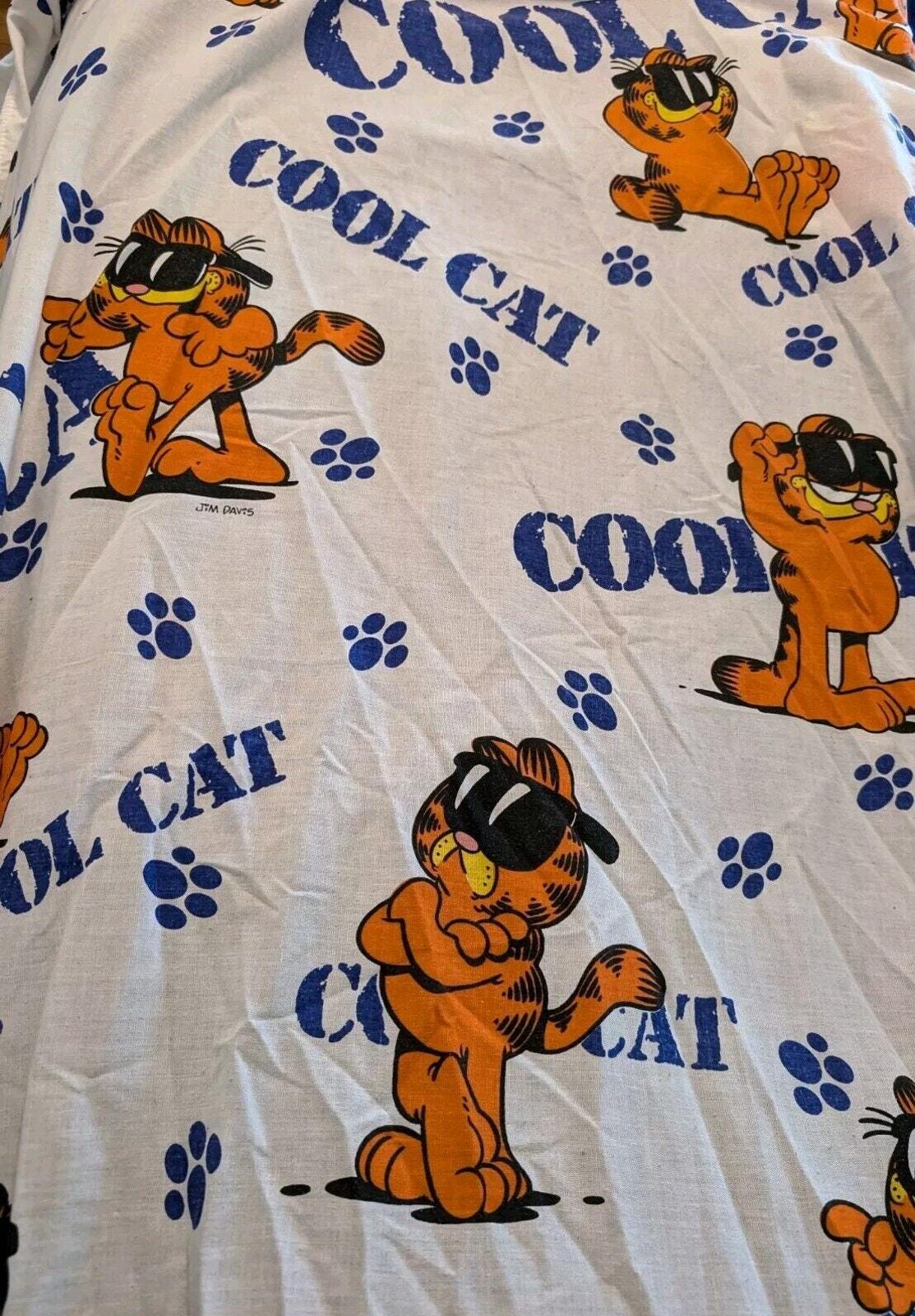 Vintage 1978 Garfield Cartoon Cool Cat Fitted Twin Sheet & Pillowcase ...
