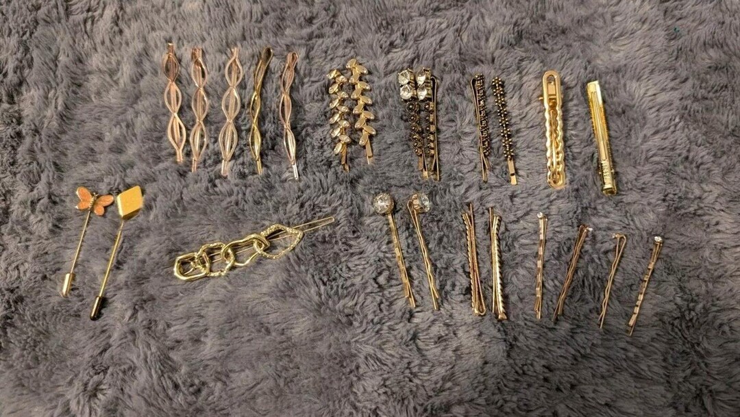 Vintage Gold Colored Hair Pins & Stick Pin Lot 24 Gems Designs ...