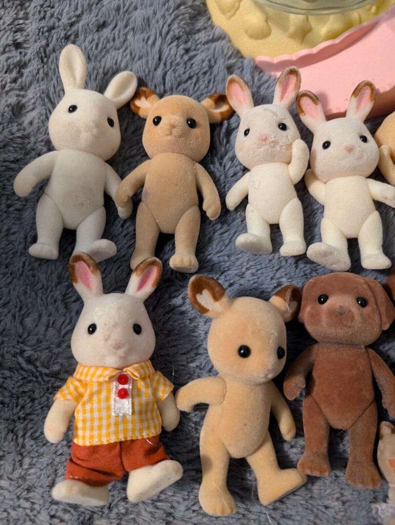 Vintage Calico Critters Velvet Animals Figures Lot & Seaside Merry Go ...