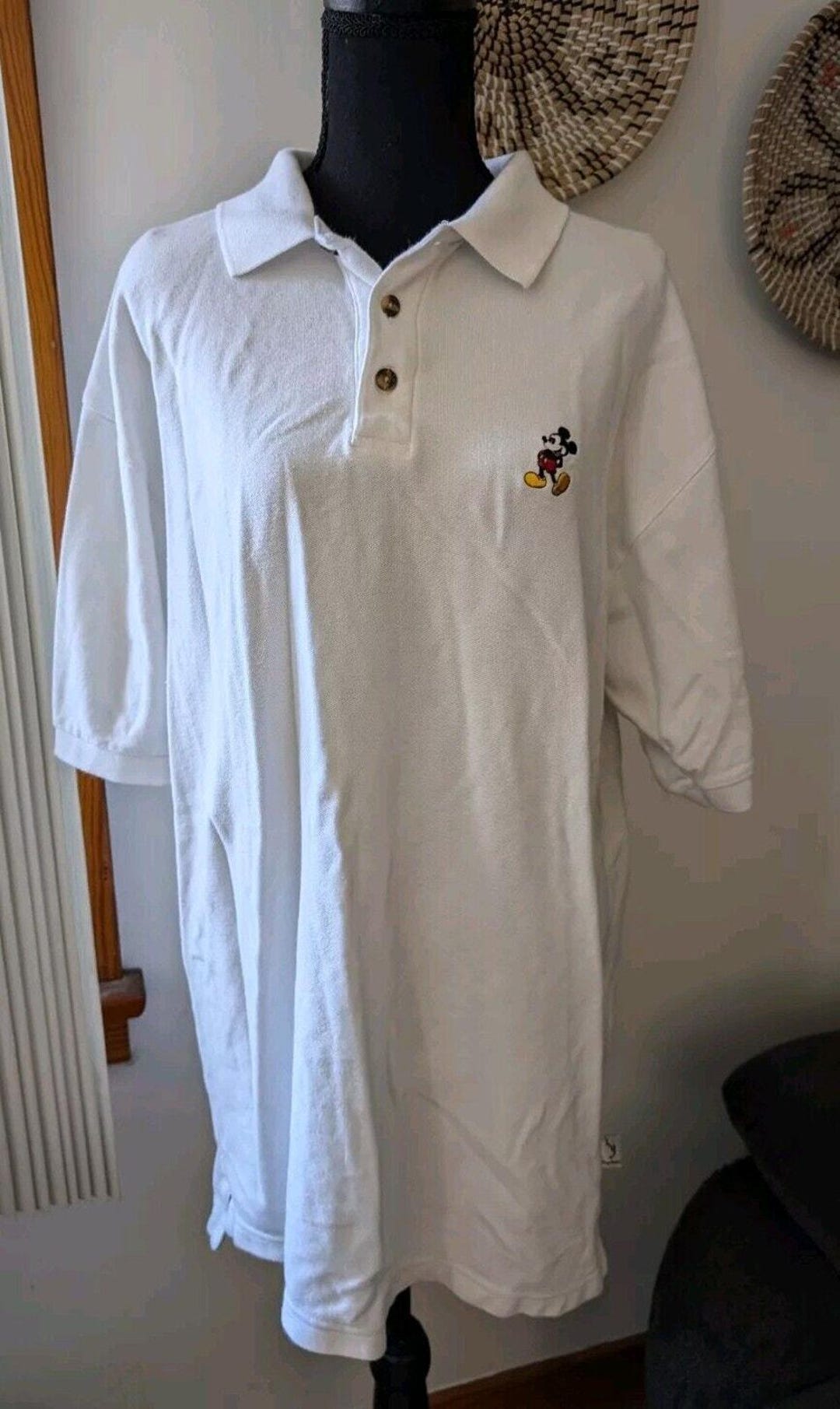 Vintage Men's Walt Disney World SS White Polo Shirt Size Large Mickey ...