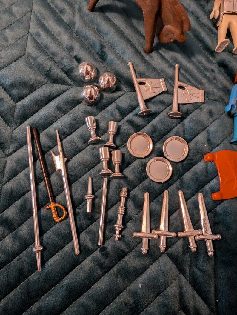 Vintage 1970s Playmobil Knight Medieval Set Horses Weapons Figures 48 ...