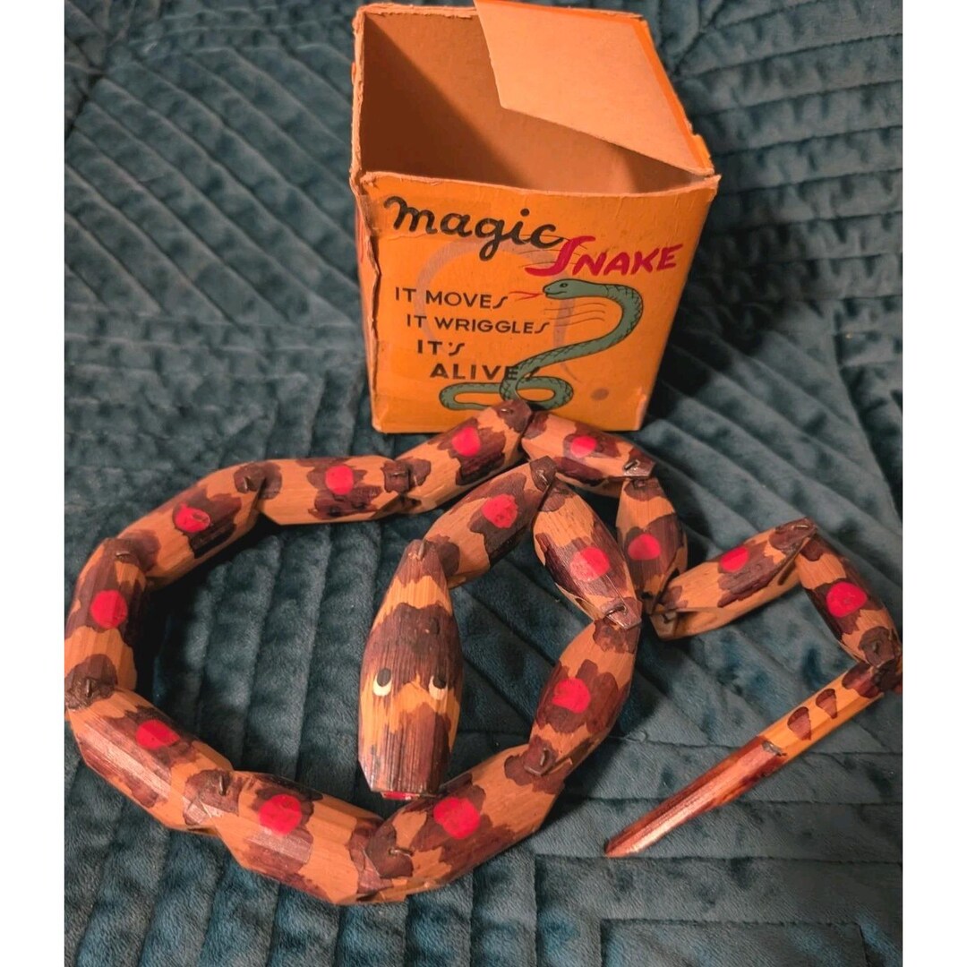 Magic Bamboo Wooden Articulated Wiggle Snake in Box Vintage 1960s Japan ...
