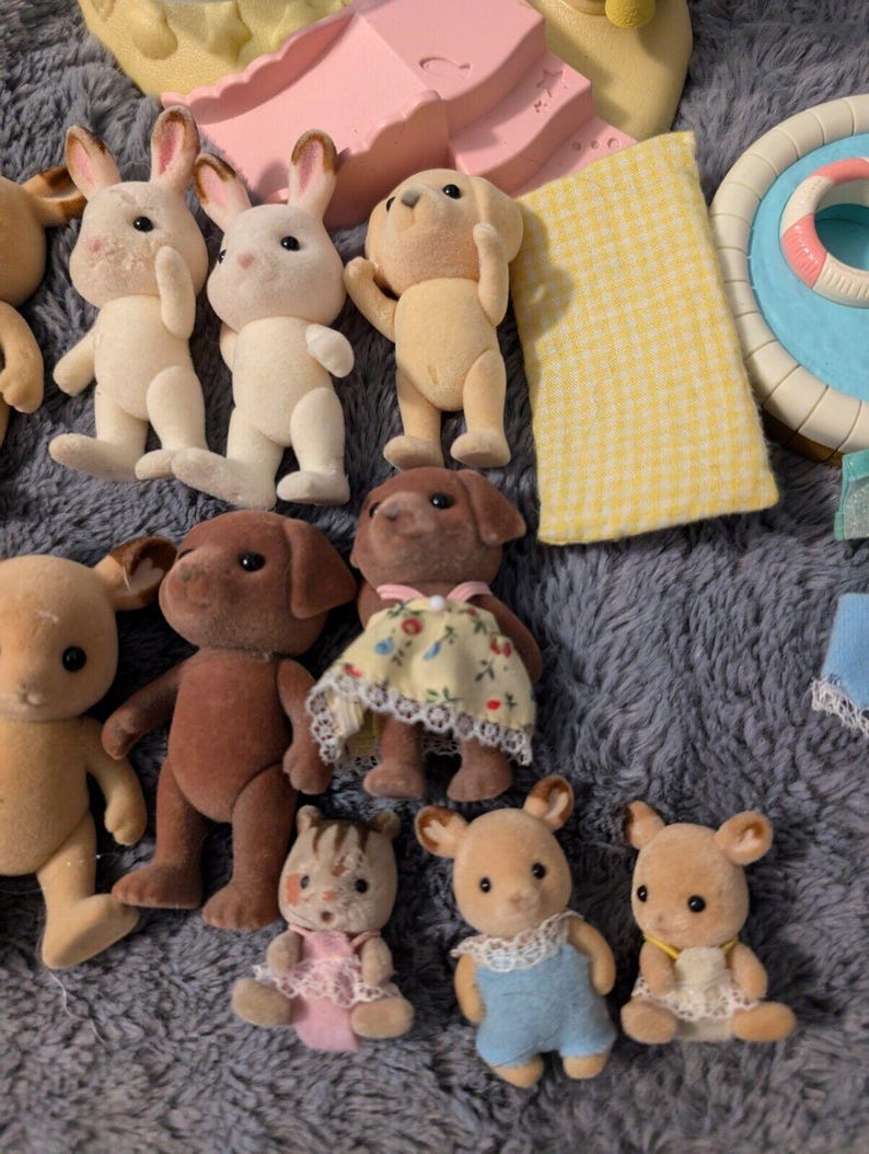 Vintage Calico Critters Velvet Animals Figures Lot & Seaside Merry Go ...