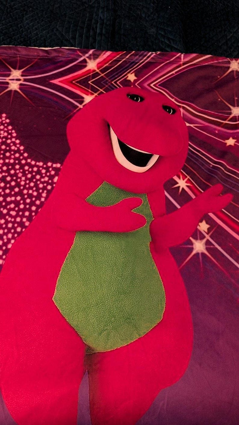 Barney Purple Dinosaur Kids Vintage Lap Blanket Soft Fleece Throw 30" X ...