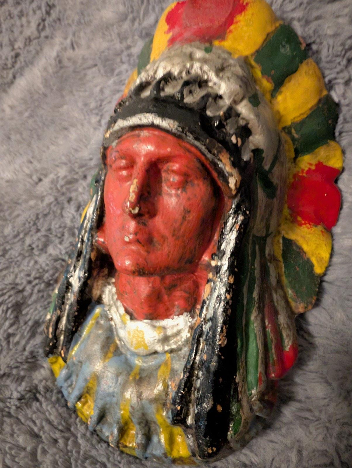 Vintage Plaster Chalkware Native American Indian Wall Pocket Vase ...