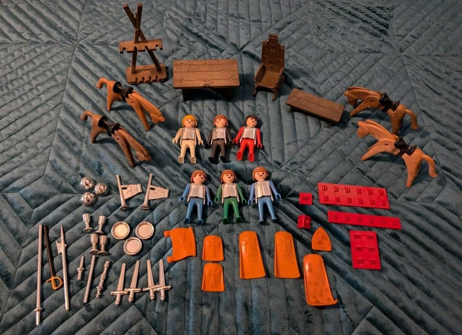 Vintage 1970s Playmobil Knight Medieval Set Horses Weapons Figures 48 ...