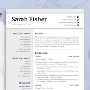 Modern Resume Template for Word | 1 & 2 Page Resume, Cover Letter and ...