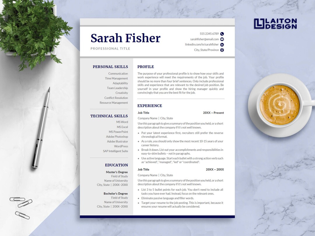 Modern Resume Template for Word | 1 & 2 Page Resume, Cover Letter and ...