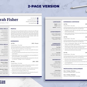 Modern Resume Template for Word | 1 & 2 Page Resume, Cover Letter and ...