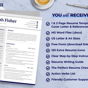 Modern Resume Template for Word | 1 & 2 Page Resume, Cover Letter and ...