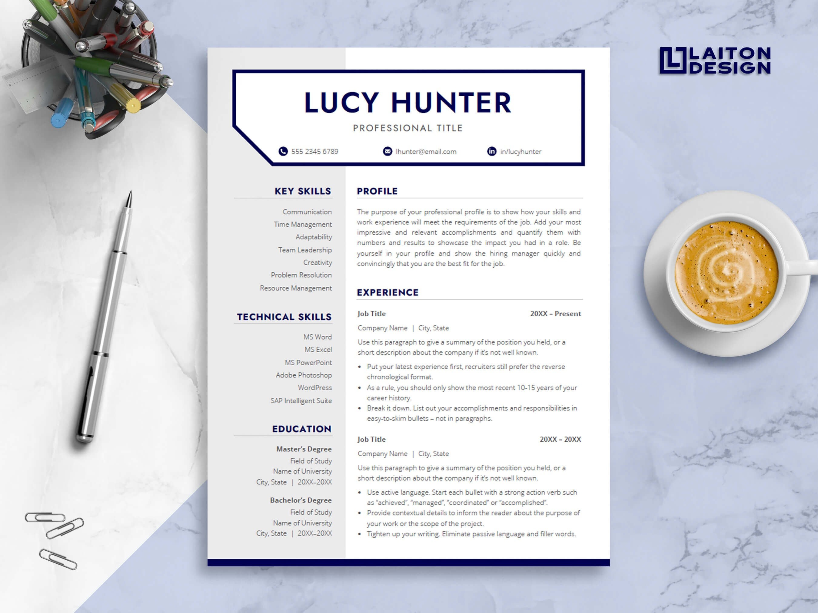 Modern Resume Template for Word | 1 & 2 Page Resume, Cover Letter and ...
