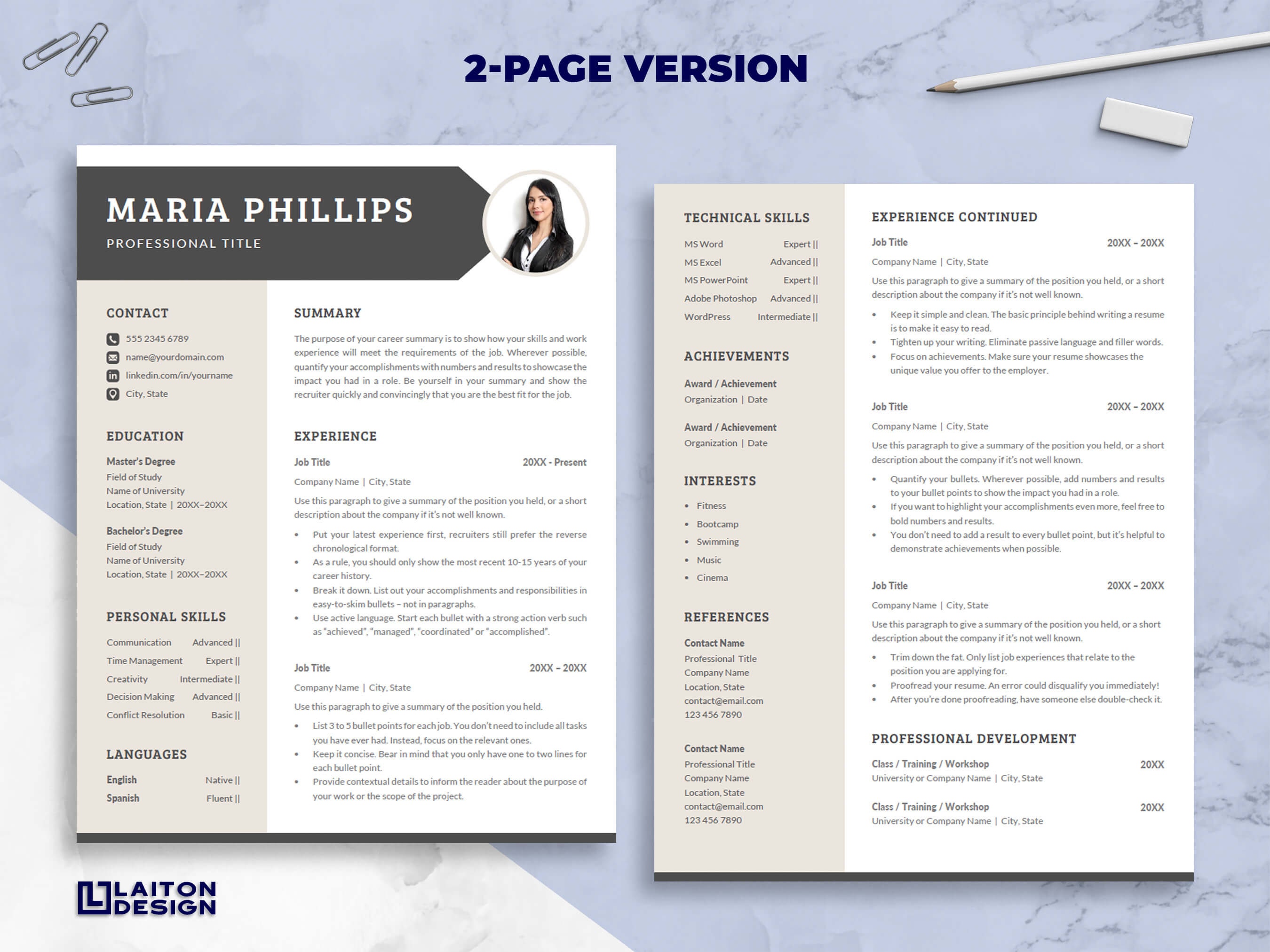 Resume Template With Photo | 1 & 2 Page Resume, Cover Letter and ...