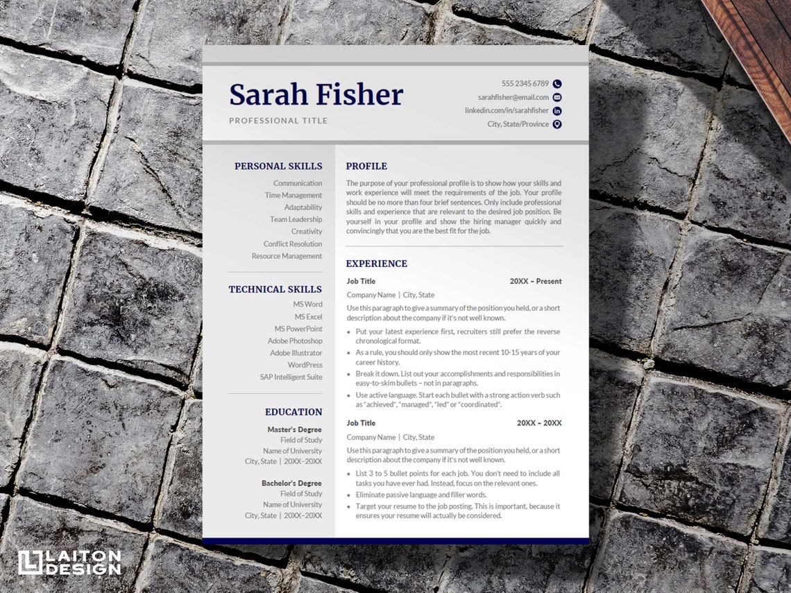 Modern Resume Template for Word 1 & 2 Page Resume, Cover Letter and ...