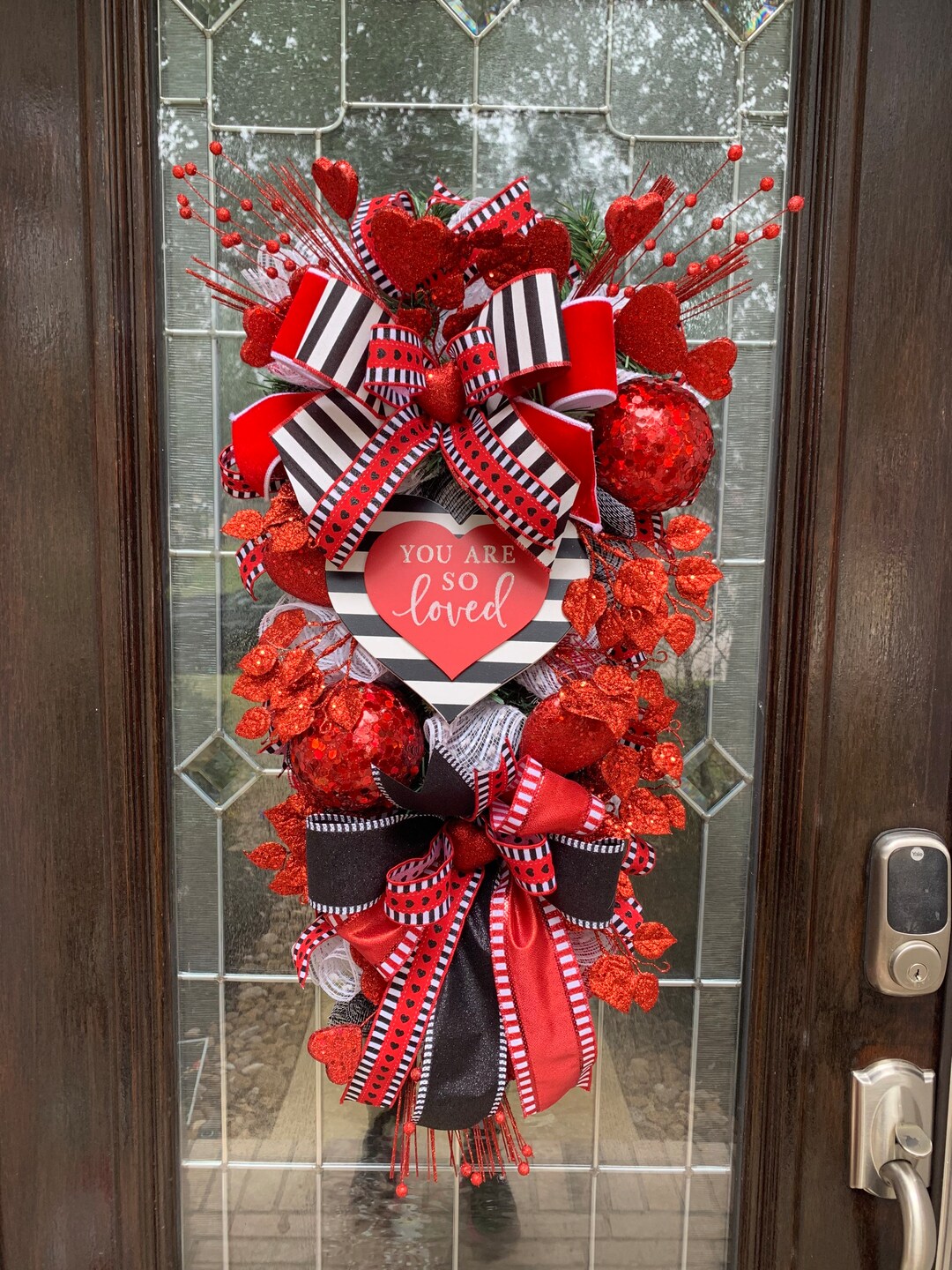 Red With Black and White Stripped Valentines Day Swag, Stripped ...