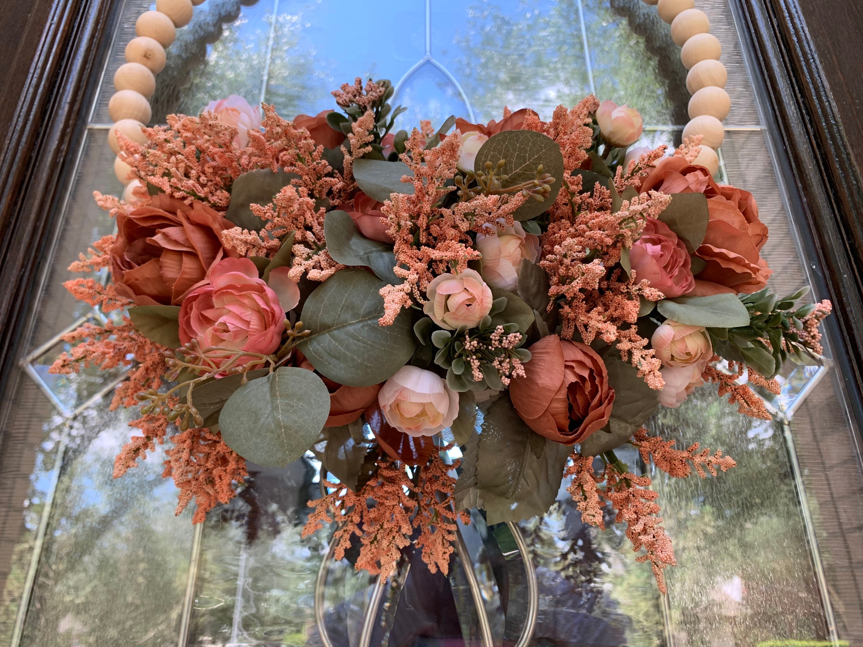 Everyday Ring Wreath, Blush Wooden Ring Wreath, Bead Wreath, Wooden ...