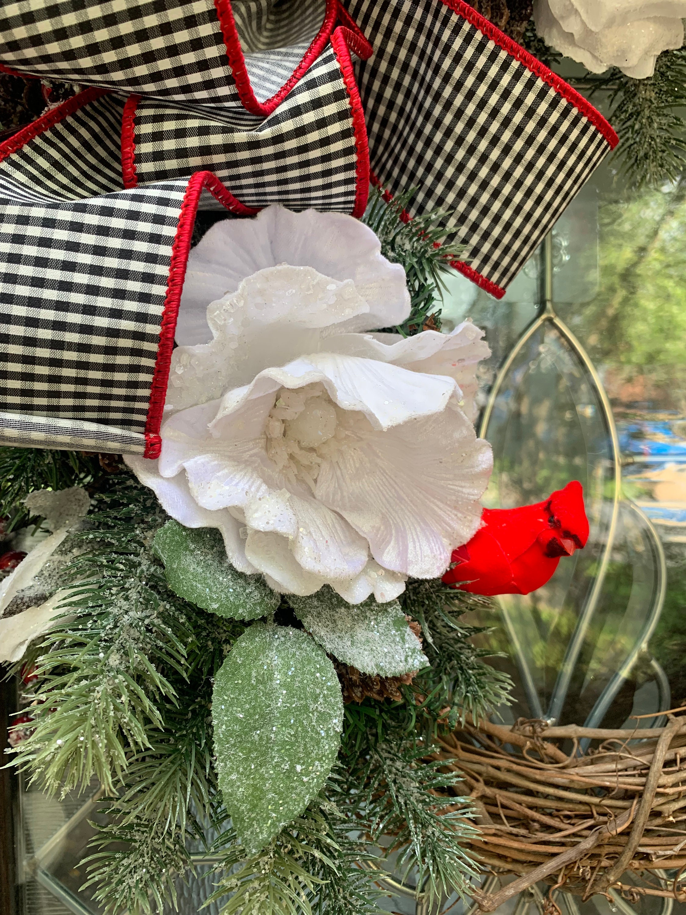 Cardinal Bird Wreath, Winter Wreath, Cardinal Bird Decor, White and Red ...