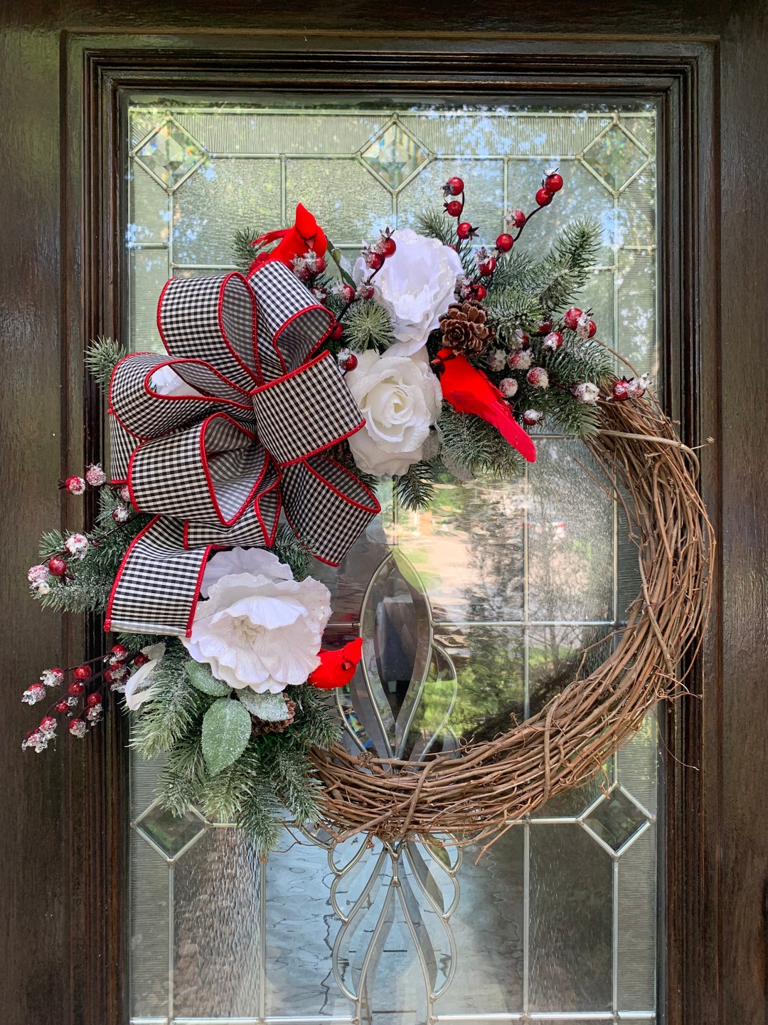 Cardinal Bird Wreath, Winter Wreath, Cardinal Bird Decor, White and Red ...