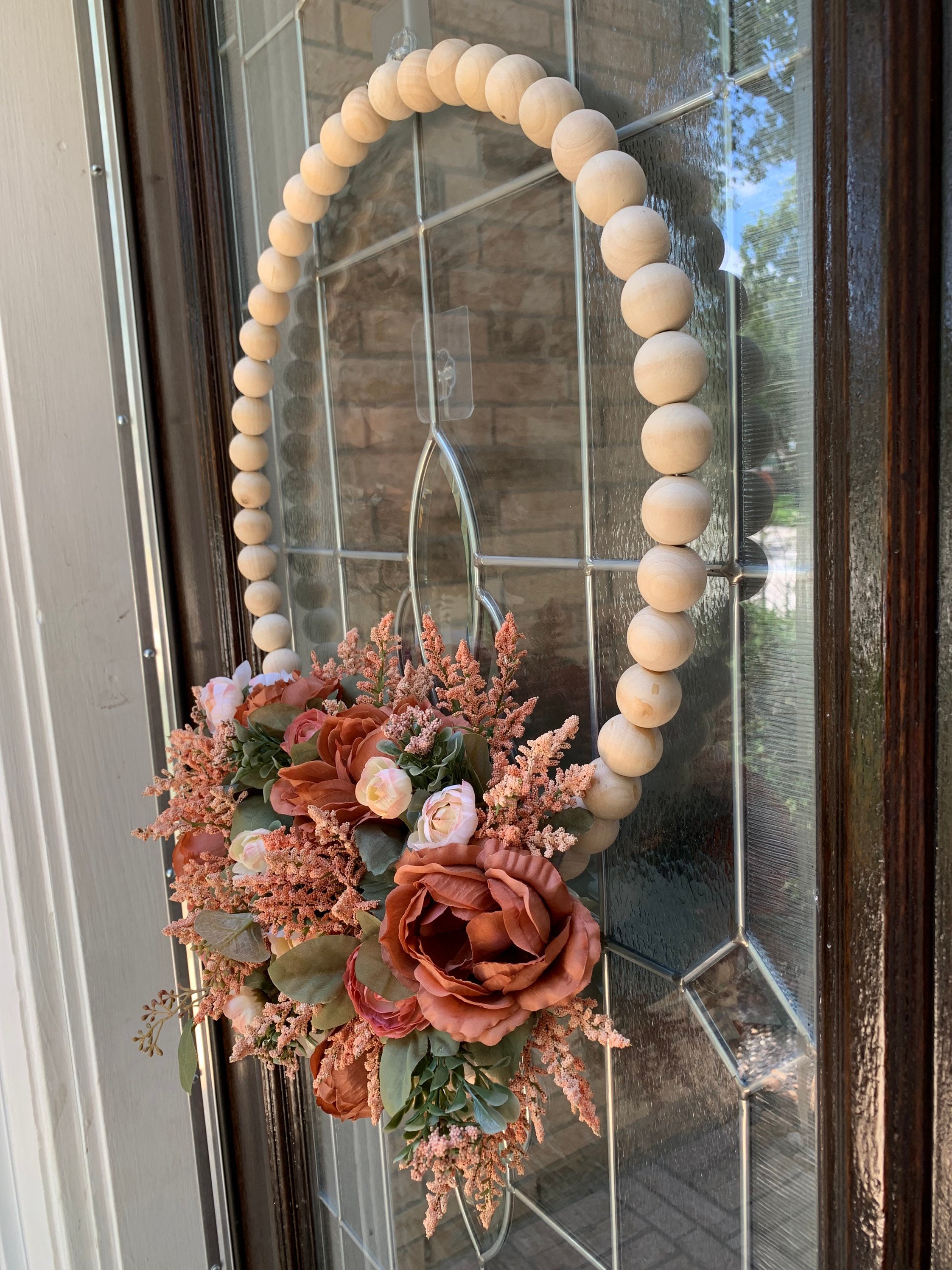 Everyday Ring Wreath, Blush Wooden Ring Wreath, Bead Wreath, Wooden ...