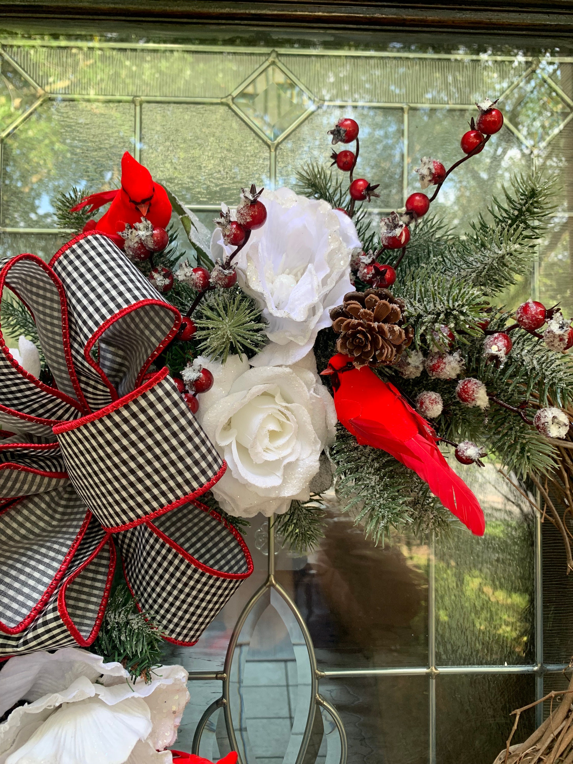Cardinal Bird Wreath, Winter Wreath, Cardinal Bird Decor, White and Red ...