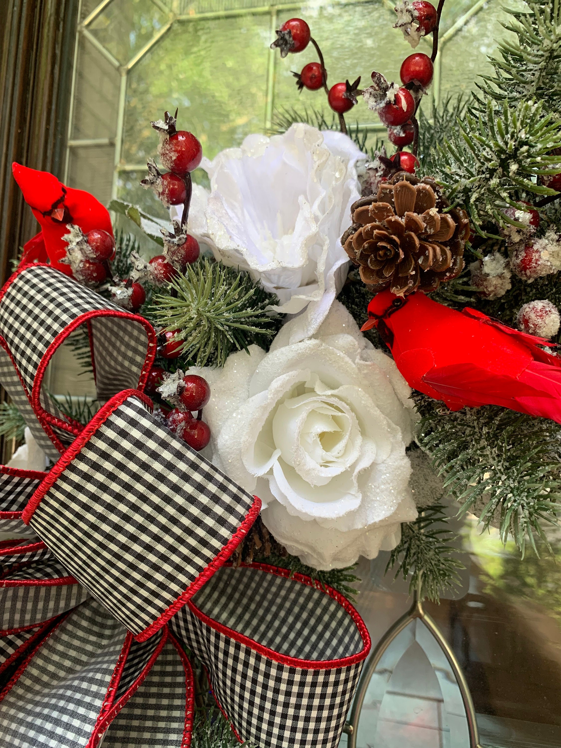 Cardinal Bird Wreath, Winter Wreath, Cardinal Bird Decor, White and Red ...