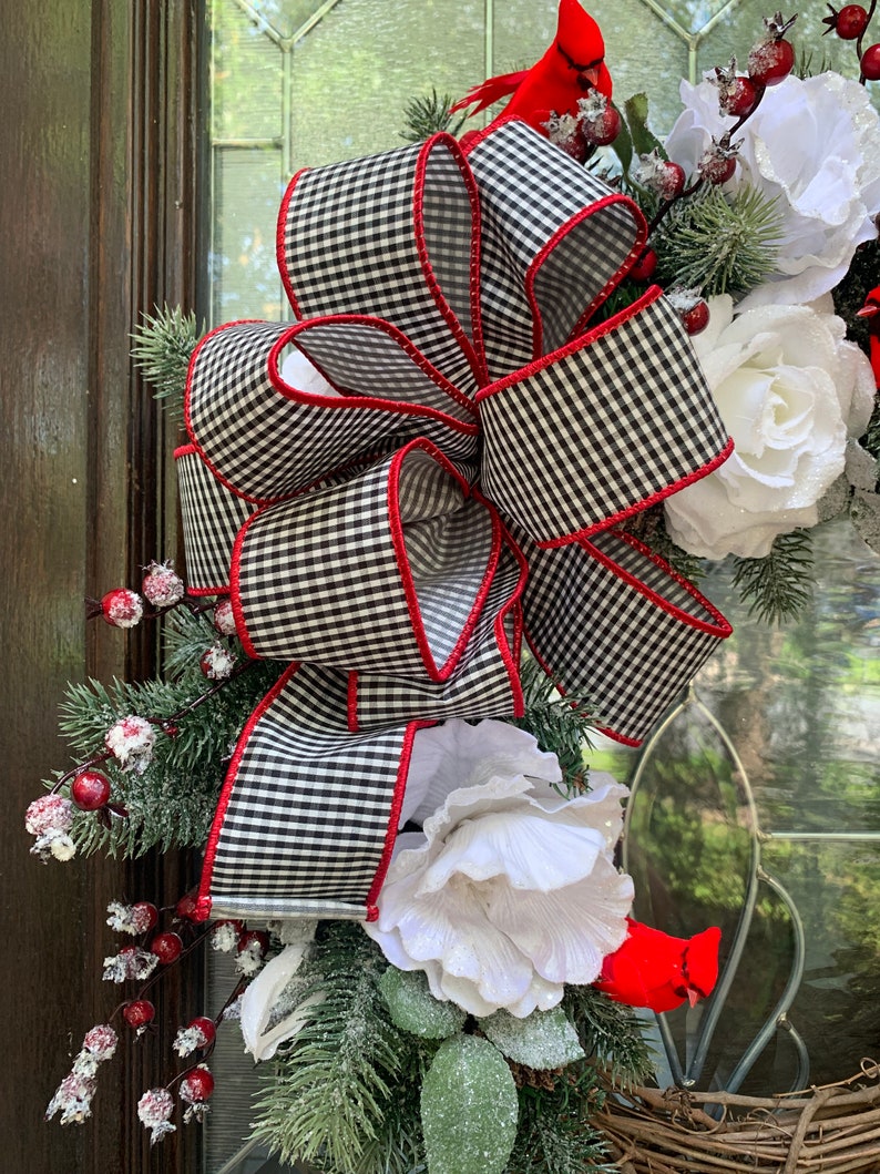 Cardinal Bird Wreath, Winter Wreath, Cardinal Bird Decor, White and Red ...