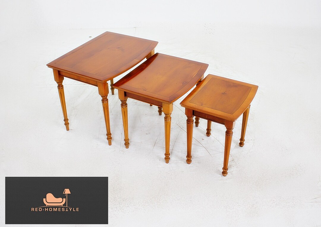 Nesting Tables With Inlays 1950 Set of 3 Wood Cherry Vintage Flower ...
