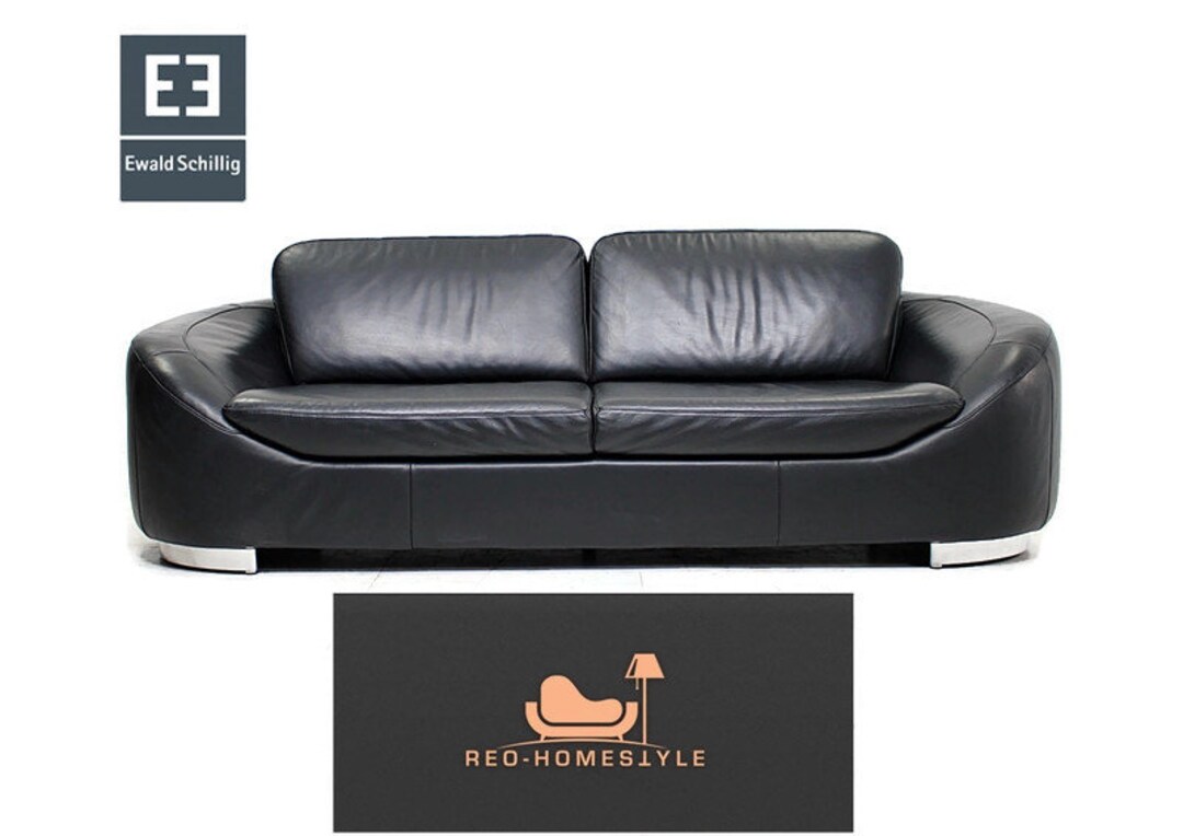 Ewald Schillig Designer Sofa Black Three-seater Leather Couch - Etsy