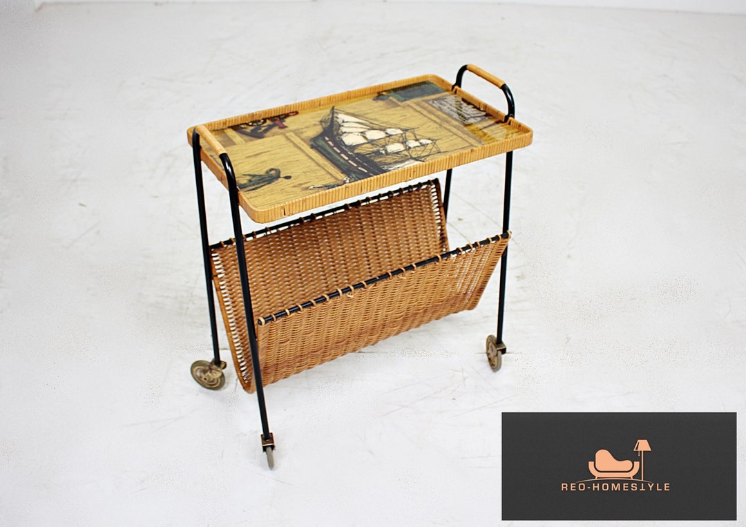 Newspaper Trolley Table Side Vintage Roll Ship 70s Retro Top Bar ...