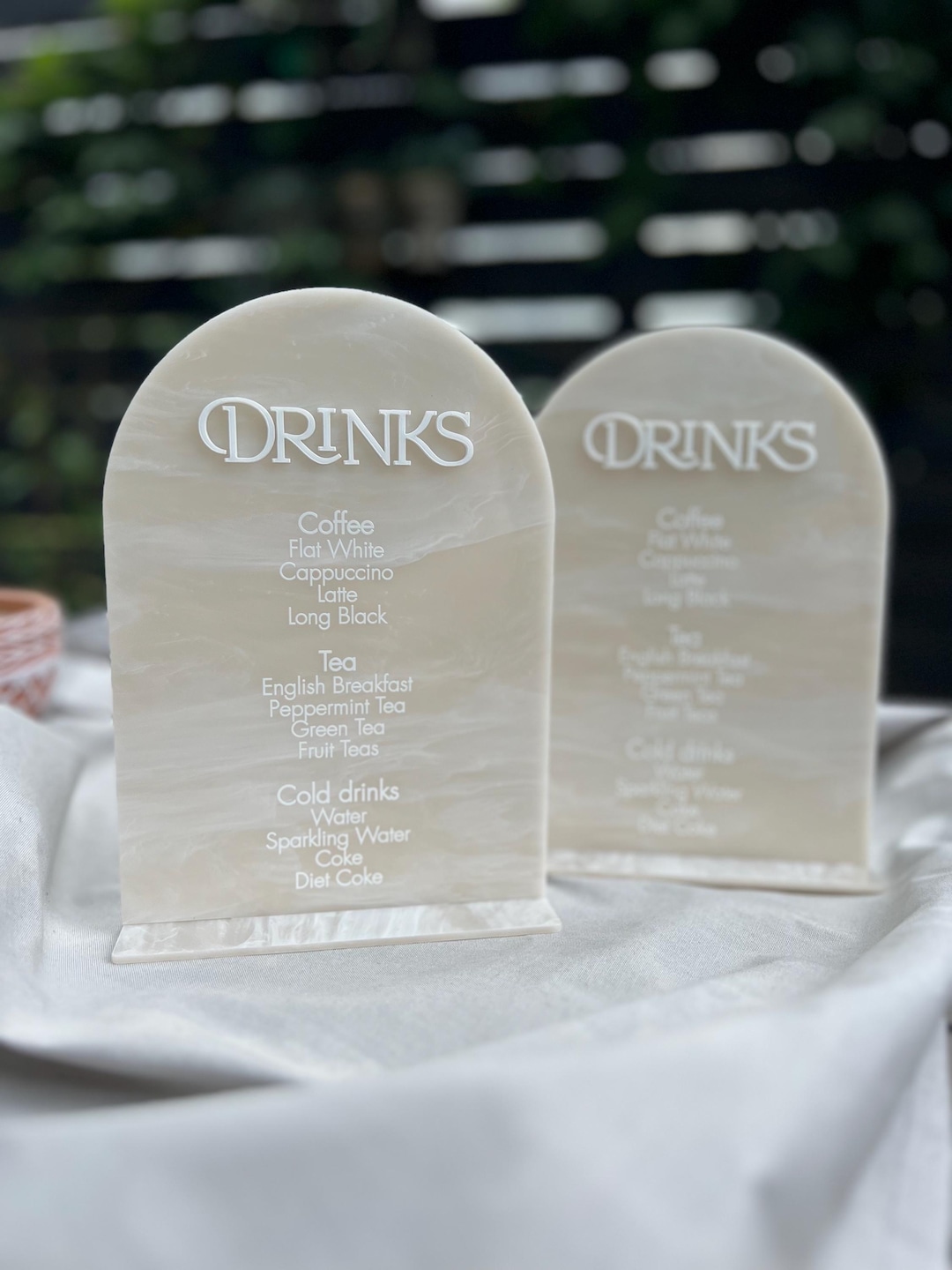 A6/A5 Arch Drinks Menu, Cream Beige Marble Acrylic Menu, UV Printed ...
