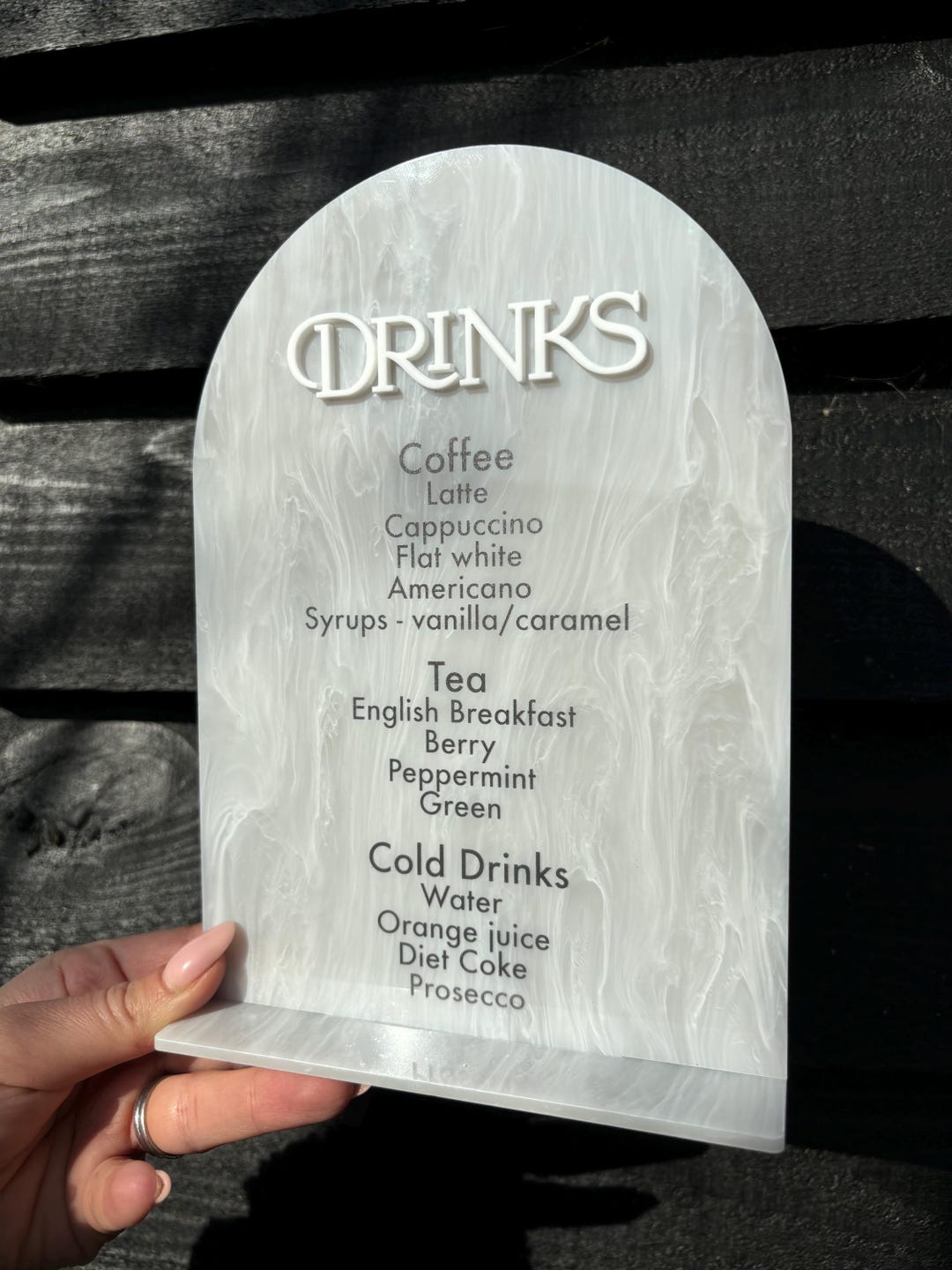 A6/A5 Arch Drinks Menu, Marble Acrylic Menu, UV Printed, Available in ...