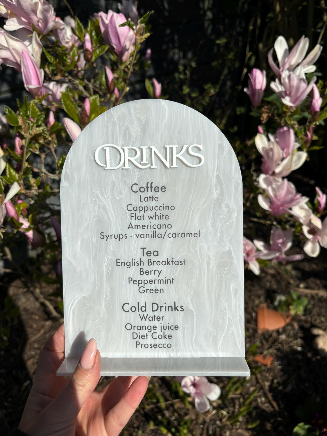 A6/A5 Arch Drinks Menu, Grey and White Marble Acrylic Menu, UV Printed ...