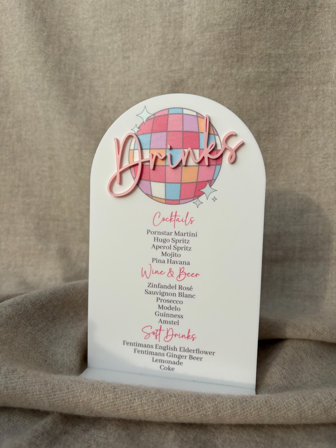 Disco Ball Drinks Menu: UV Printed Acrylic Event Sign - Etsy