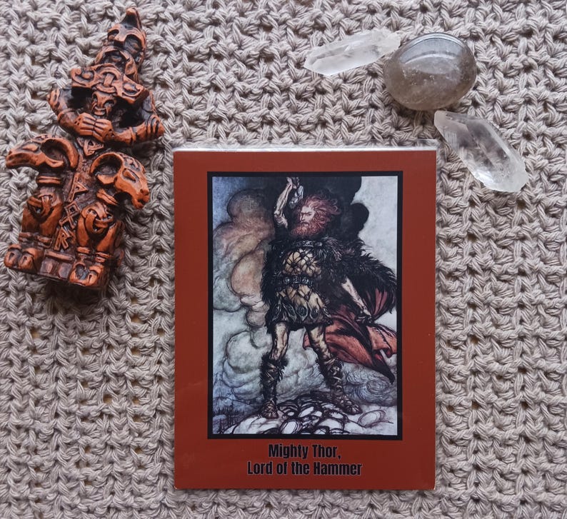 Norse God Thor Prayer Card: Devotional Pagan Altar Art (laminated ...