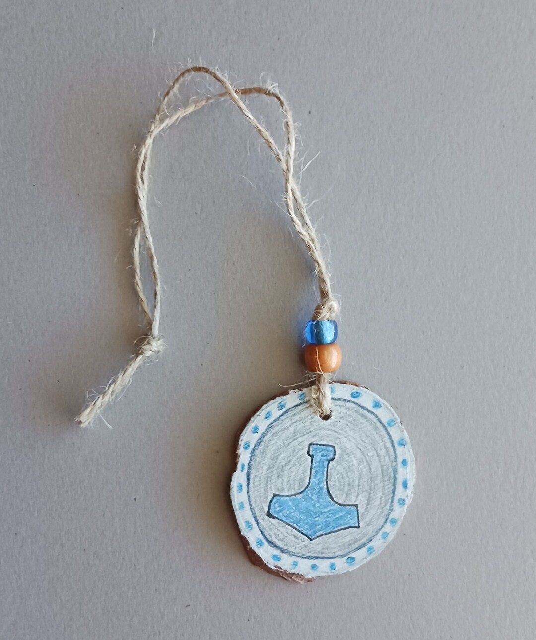 Handmade Mjolnir Wood Slice Ornament: Rustic Yule Tree Charm - Etsy