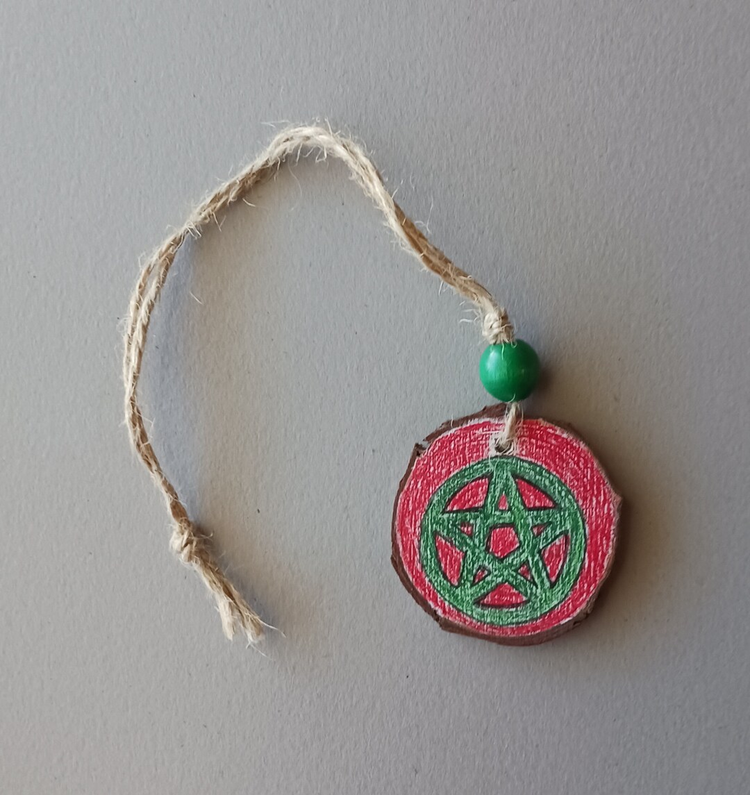 Rustic Pentacle Ornament, Colored Pencil on Wood, Handmade, Wiccan ...