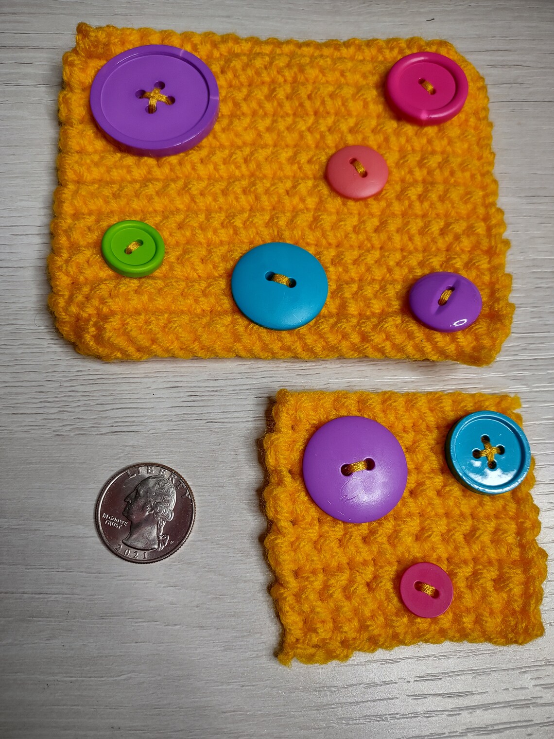 Orange Crochet Button Fidget Square, Button Fidget Toy, Quiet Button ...