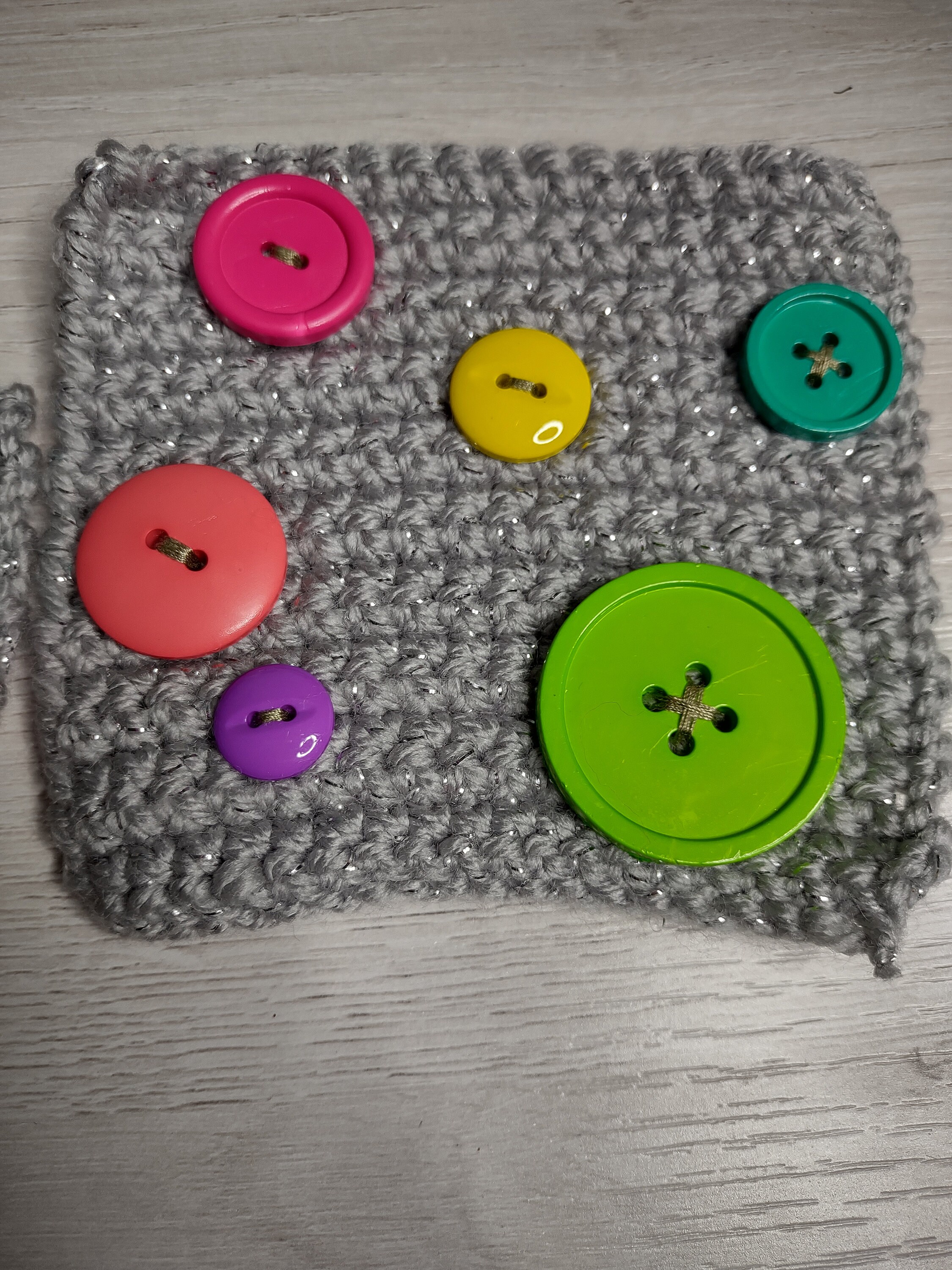 Grey Crochet Button Fidget Square, Button Fidget Toy, Quiet Button Stim ...