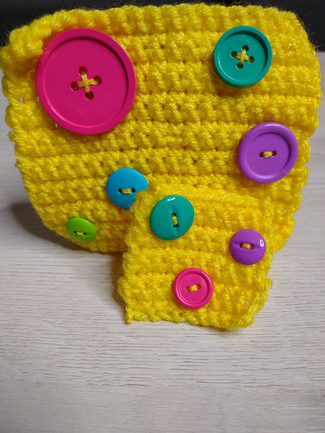 Yellow Crochet Button Fidget Toy, Button Toy Crochet, Yarn Button ...