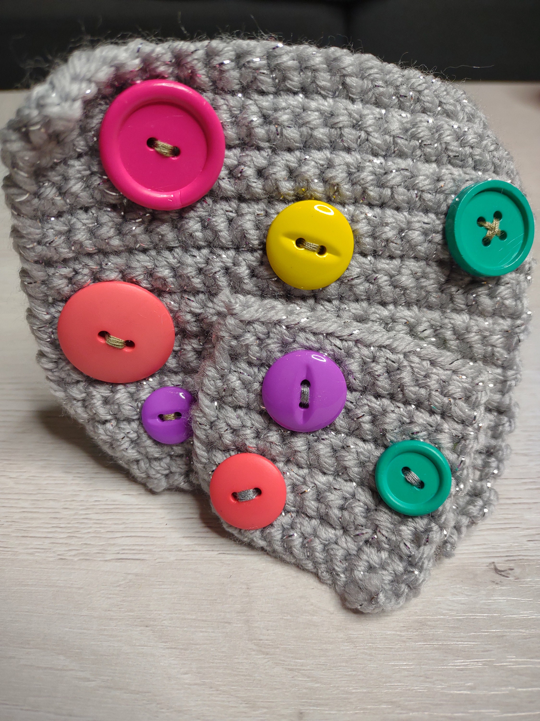 Grey Crochet Button Fidget Square, Button Fidget Toy, Quiet Button Stim ...