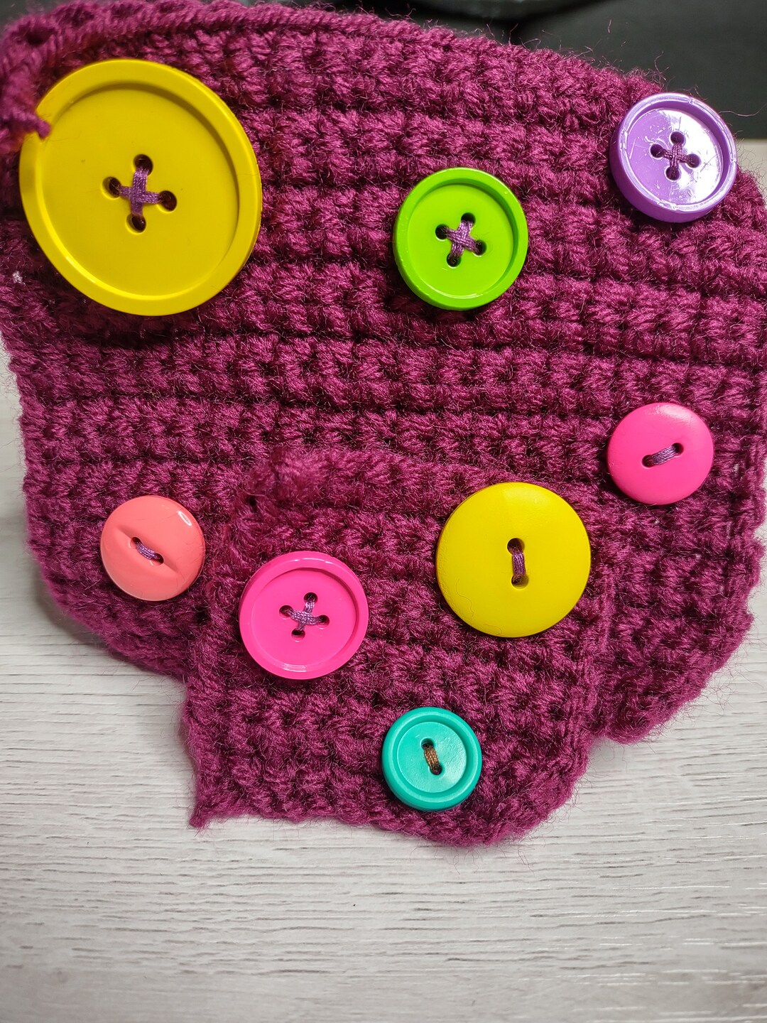 Maroon Crochet Button Fidget Square, Fun Button Fidget Toy, Button ...