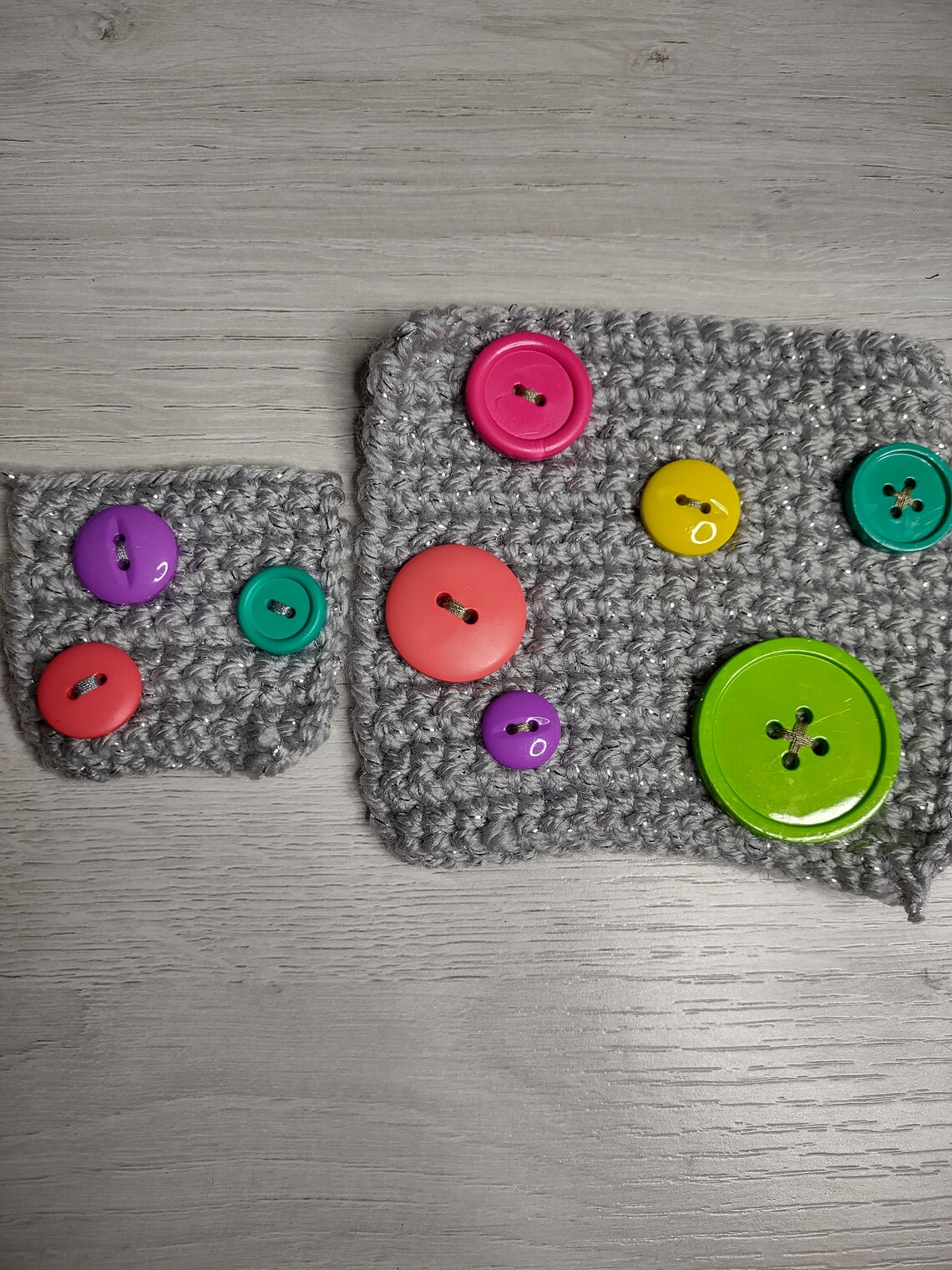 Grey Crochet Button Fidget Square, Button Fidget Toy, Quiet Button Stim ...