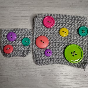 Grey Crochet Button Fidget Square, Button Fidget Toy, Quiet Button Stim ...