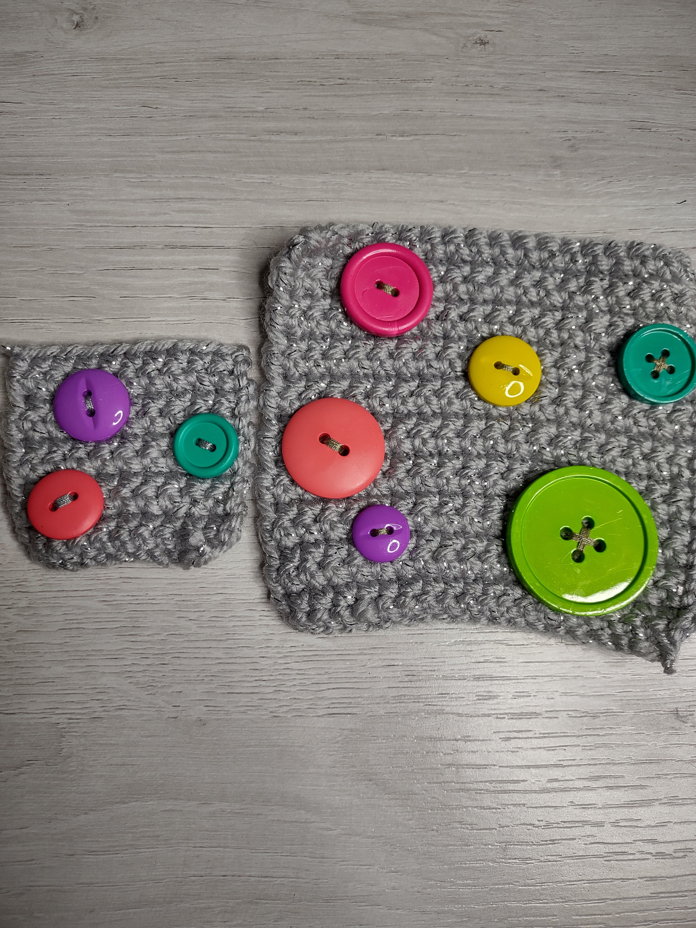 Grey Crochet Button Fidget Square, Button Fidget Toy, Quiet Button Stim ...